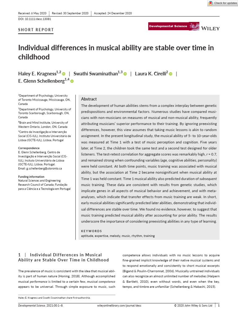 Individual Differences in Musical Ability Are Stable Over Time in ...