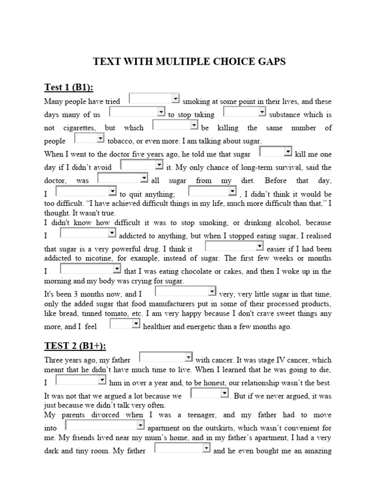 Text With Multiple Choice Gaps | Download Free PDF | Smoking | Adolescence