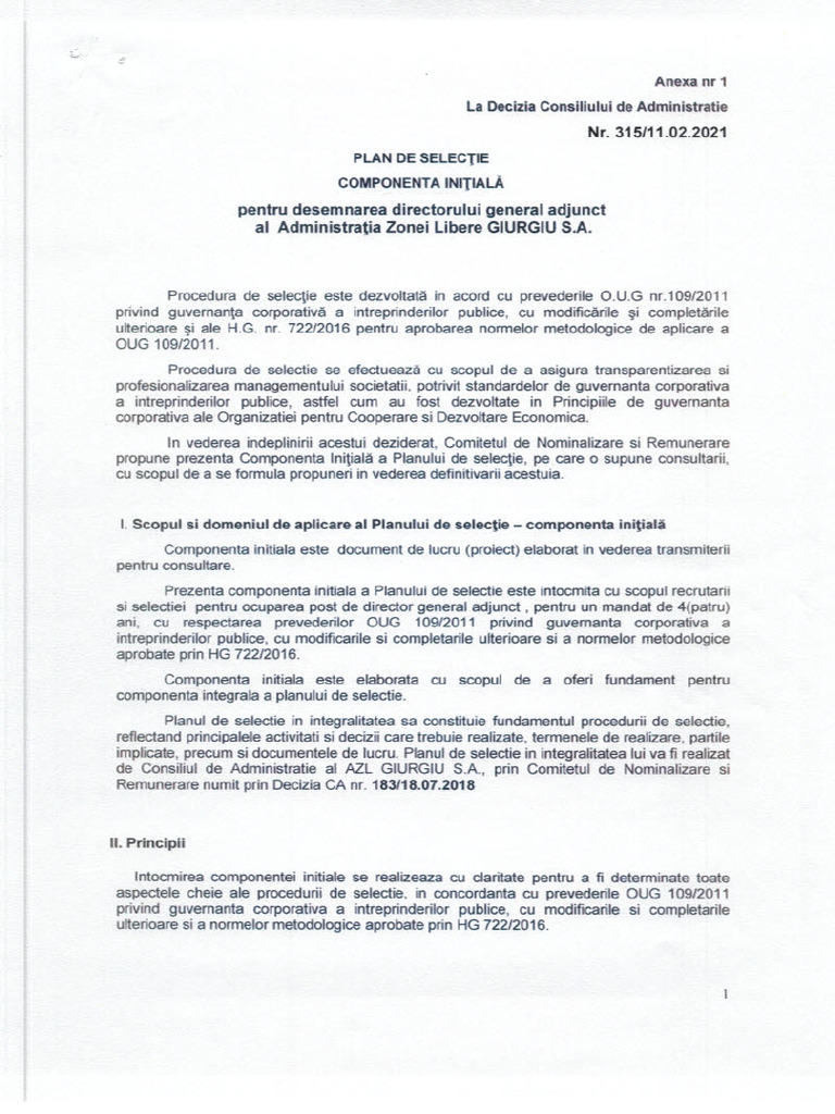 Plan de Selectie Componenta Initiala DGA | PDF