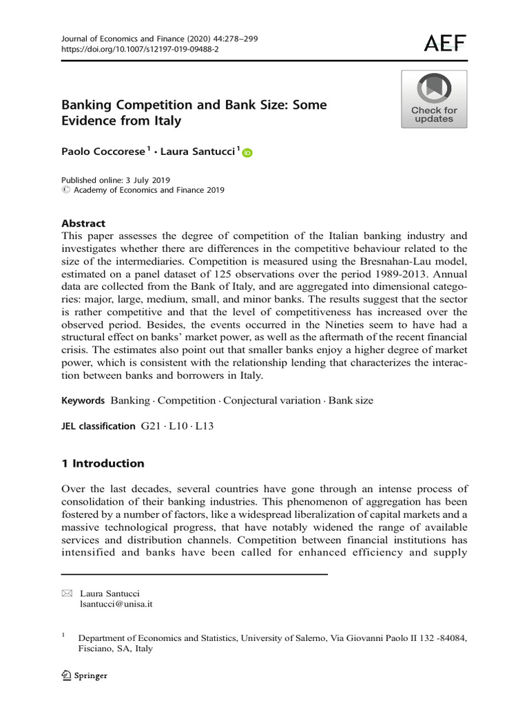 2020 JEF - Banking Competition and Bank Size - Some Evidence From Italy ...
