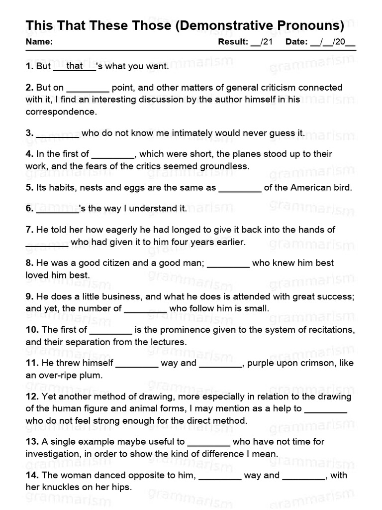 Grammarism This That These Those Test 3 1786514 | PDF
