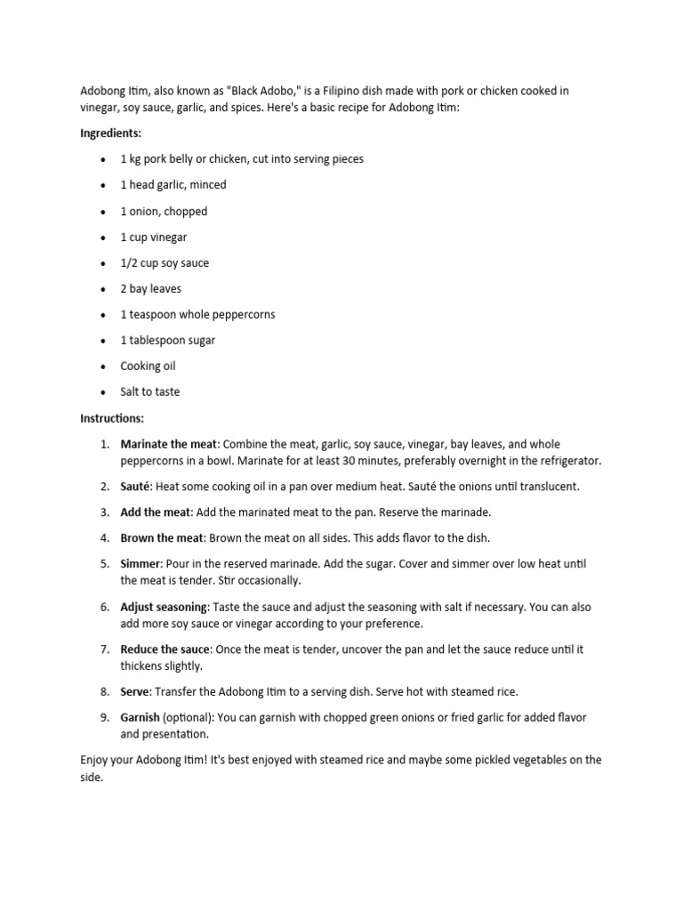 Adobong Itim Recipe | PDF