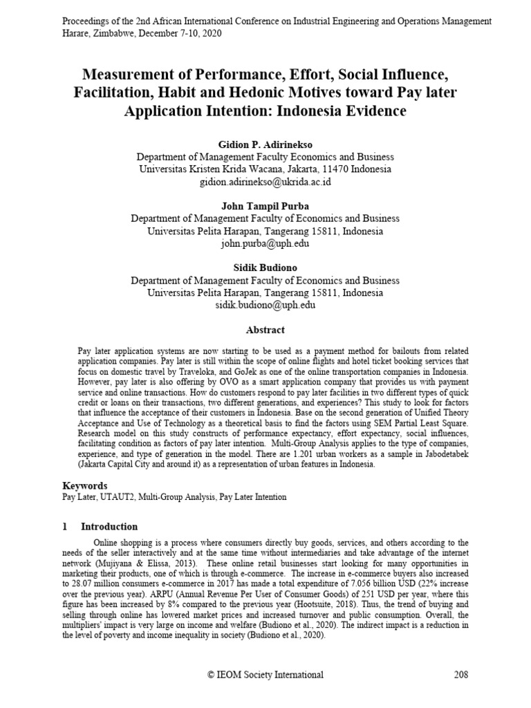 Measurement of Performance, Effort Toward Pay Later Application Intention | PDF | Structural ...
