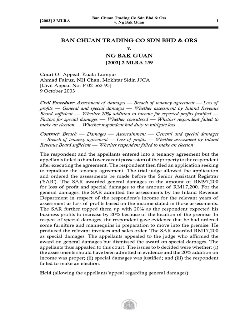 Ban Chuan Trading v Ng Bak Guan | PDF | Damages | Breach Of Contract