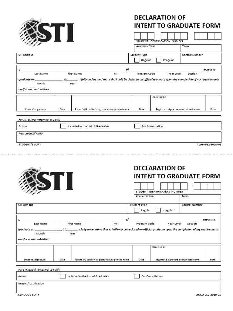 Declaration of Intent To Graduate Form | PDF | Justice | Crime & Violence