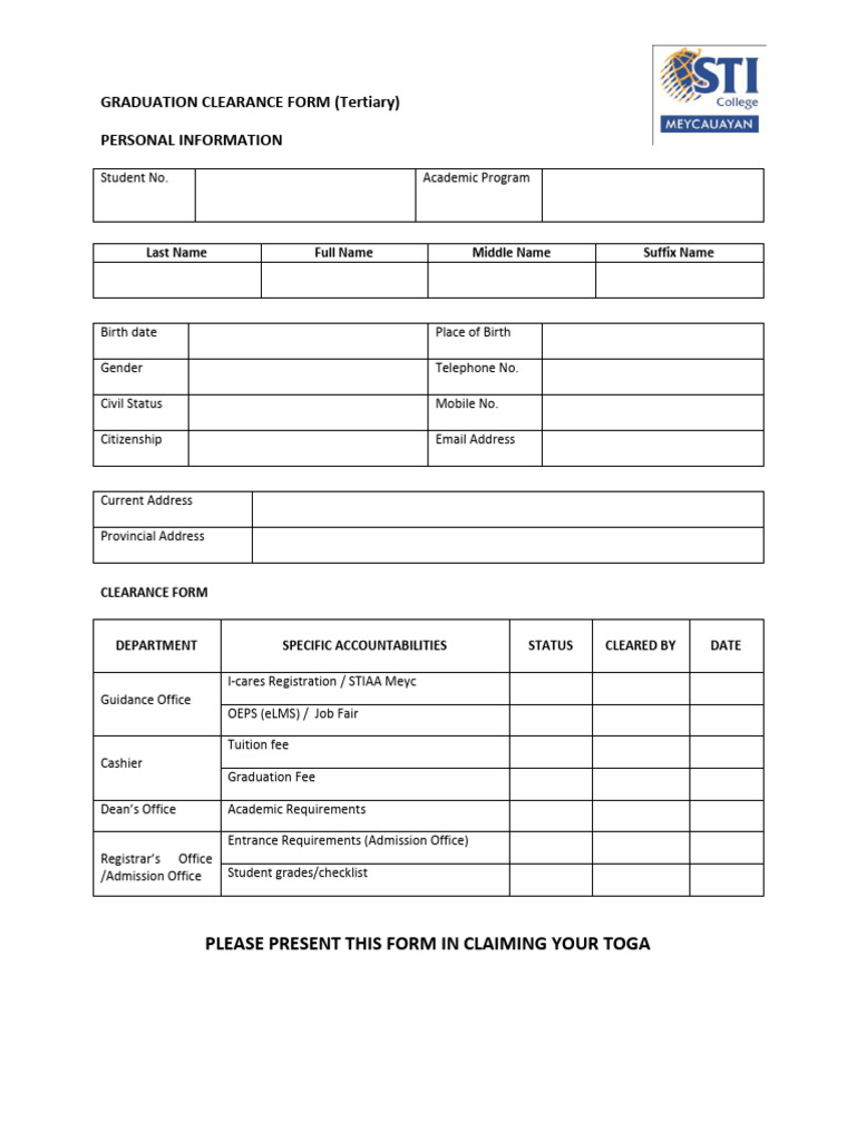 Graduation Clearance Form | PDF