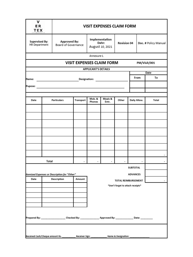 Visit Claim Form | PDF