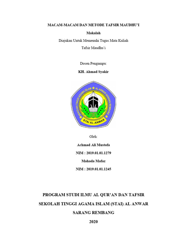 Macam-Macam Dan Metode Tafsir Maudhu'i | PDF | Filsafat | Seni ...