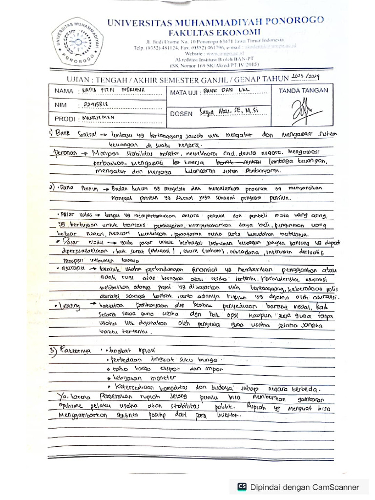 Nadia Fitri Indriana 22415818 (Jawaban Uas BANK DAN LKL) | PDF