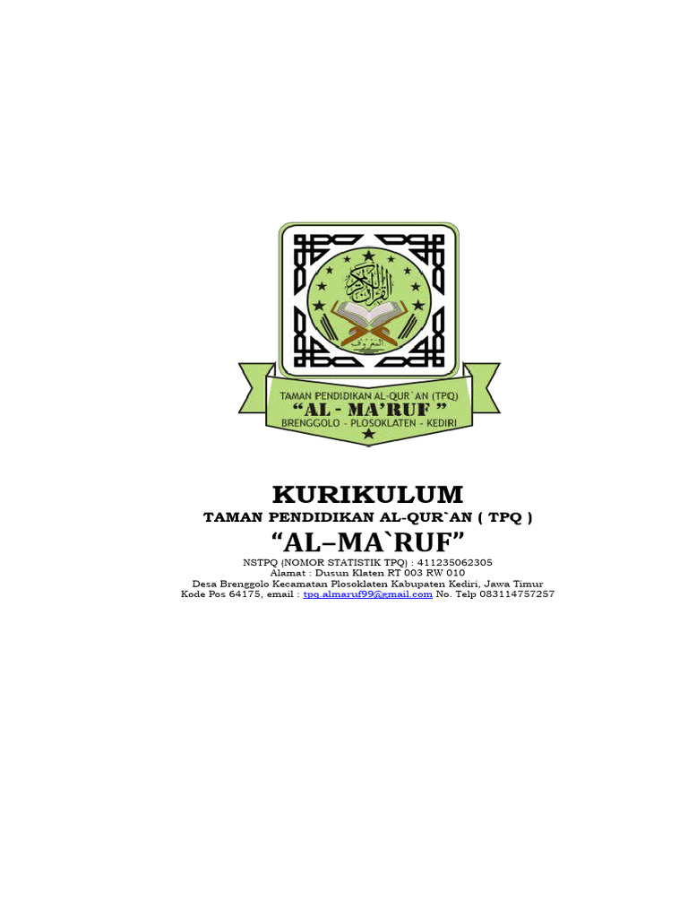 Kurikulum 2020 Taman Pendidikan Al-Quran (TPQ) Kelas 1-4 | PDF