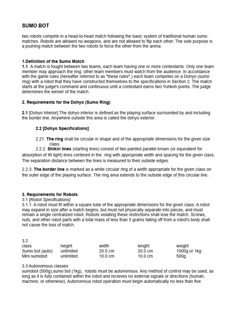Sumobot Rule | PDF | Robot | Robotics