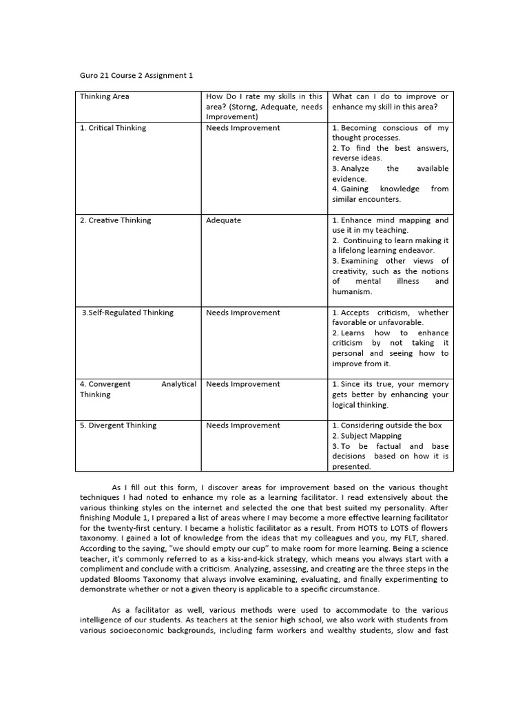 Guro 21 - Course2 - Assignment1 | PDF | Thought | Learning