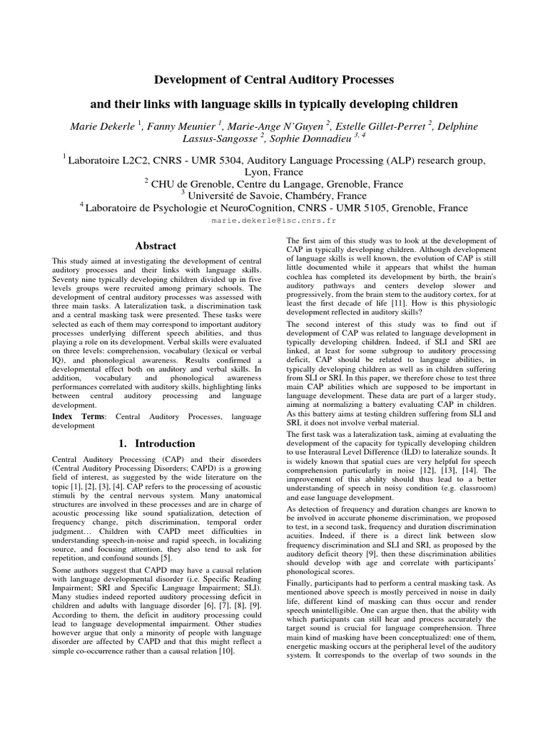Development of Central Auditory Processes and Their Links With Language ...