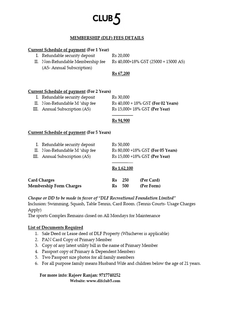 DLF Club Membership Fee Structure | PDF