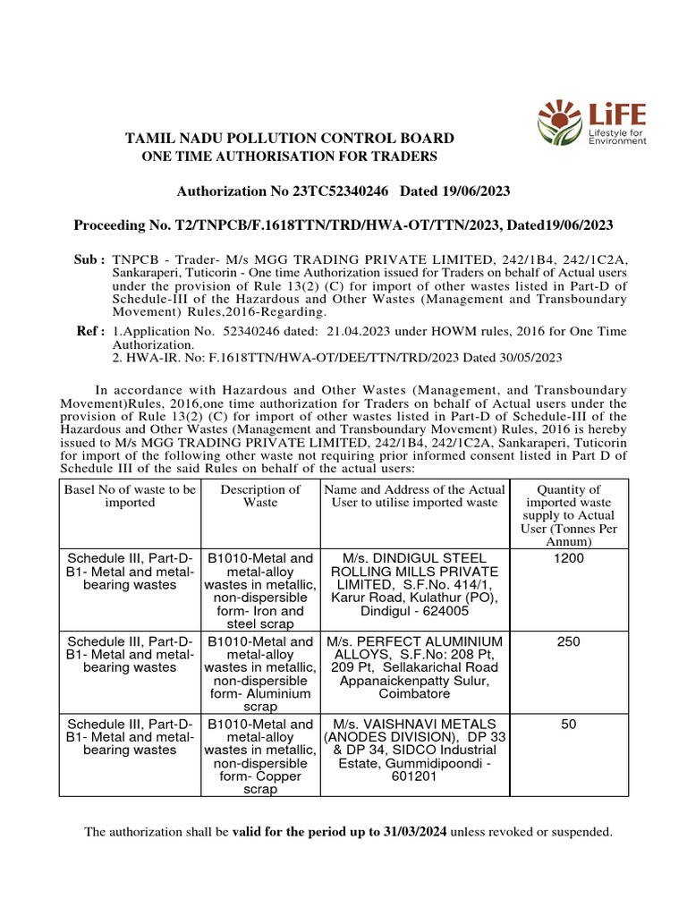 Certificate (2) | PDF | Scrap | Waste