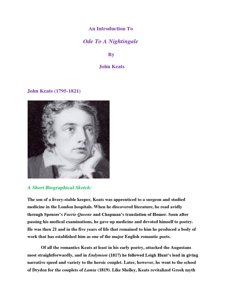 Study Materials On Ode To A Nightingale | PDF | John Keats | Edmund Spenser