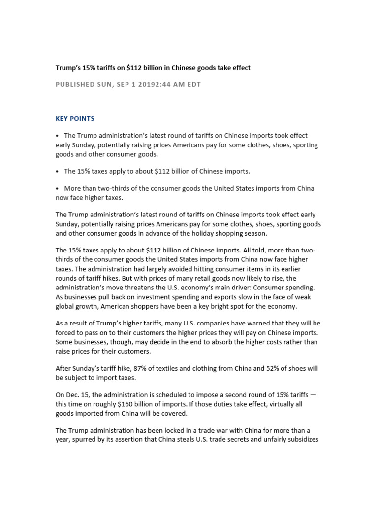 Tariffs BT China and The US | PDF | Tariff | Economies