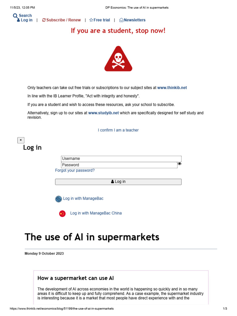DP Economics - The Use of AI in Supermarkets | PDF | Supermarket | Artificial Intelligence