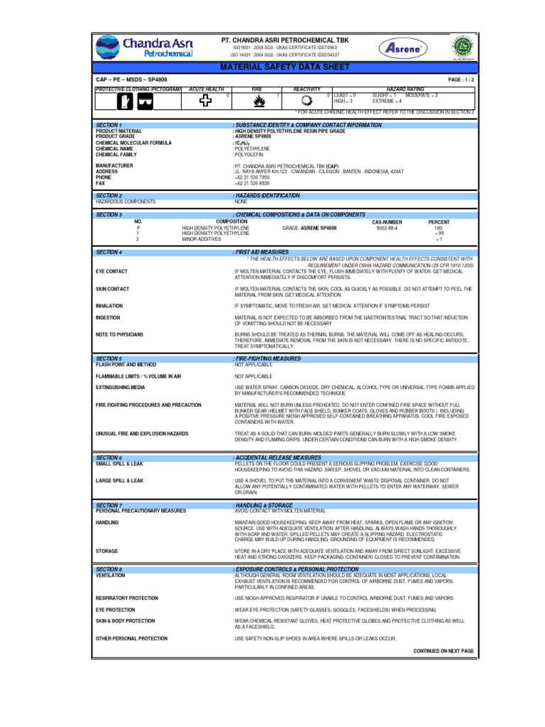 Npe100sp480800b3 Hdpe Subduct Natural - Chandra Asri | PDF ...
