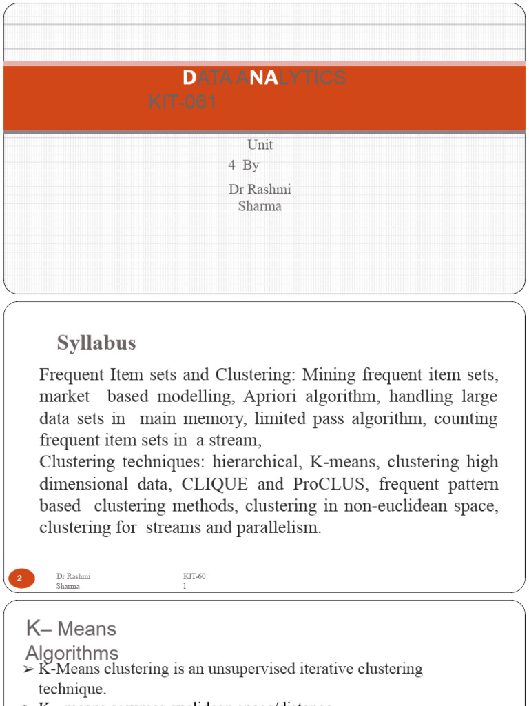 UNIT 4 Part 5 7 May | PDF | Cluster Analysis | Algorithms