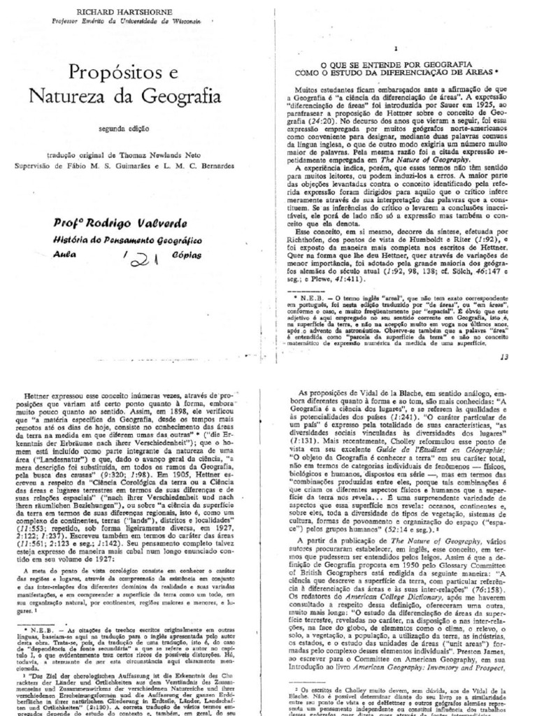 Proposito e Natureza Da Geografia (Richard Hartshorne) | PDF