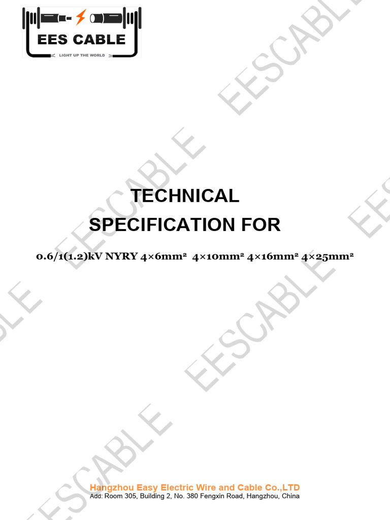 EESCABLE Specification Iec 1kv Nyry vv32 4c6&10&16&25 Class 2 | PDF | Electrical Wiring ...
