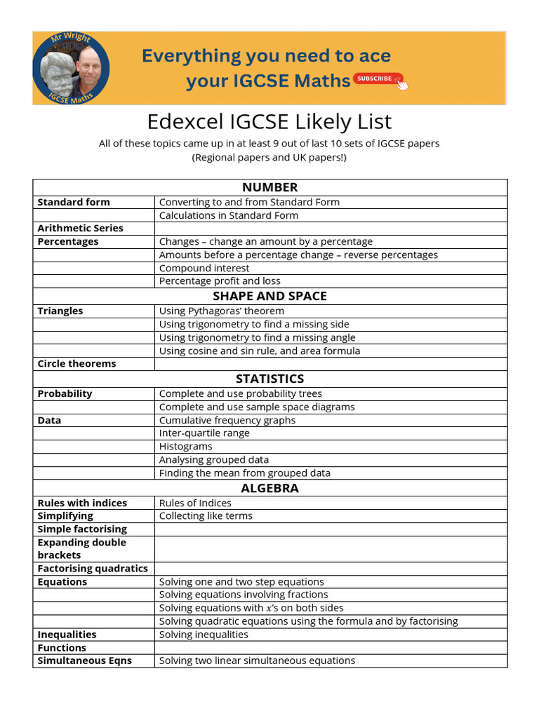 Edexcel IGCSE Maths Topic Overview | PDF