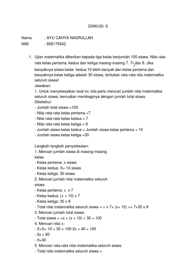 Diskusi - 6 - Jawaban - MTK - Ayu Cahya Nasrullah 858179342 | PDF