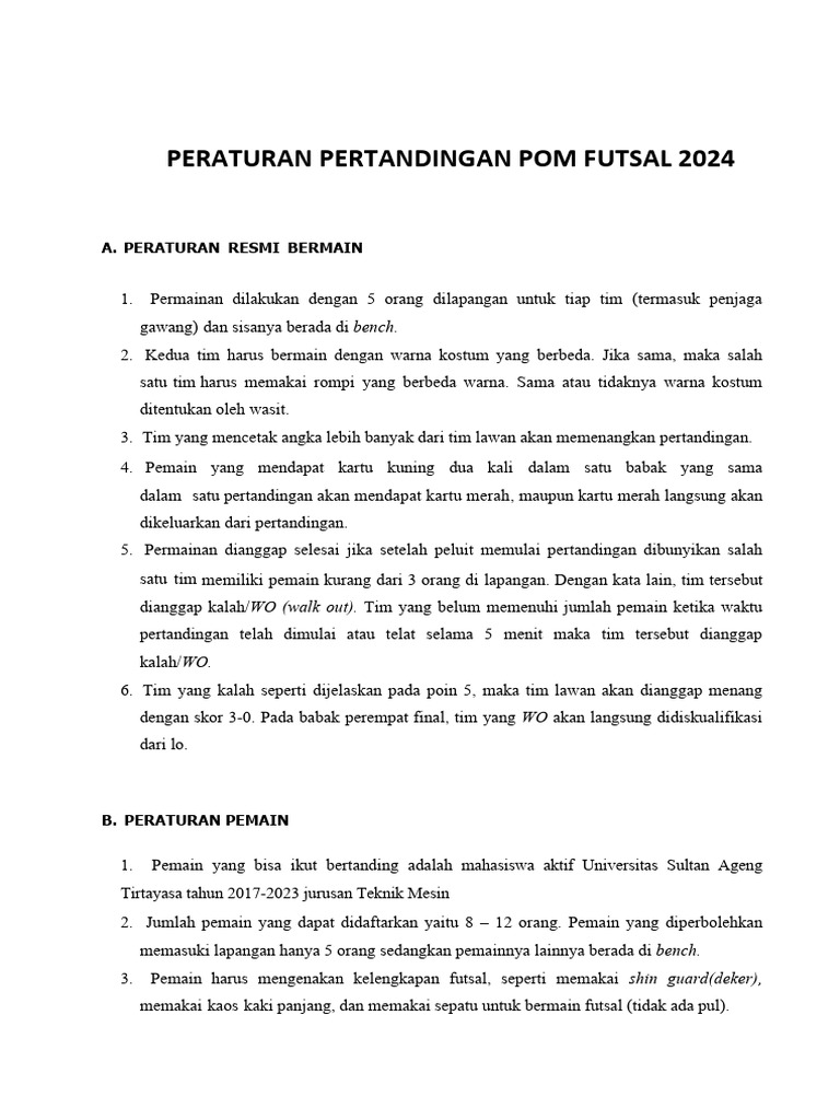 Peraturan Pertandingan Futsal | PDF