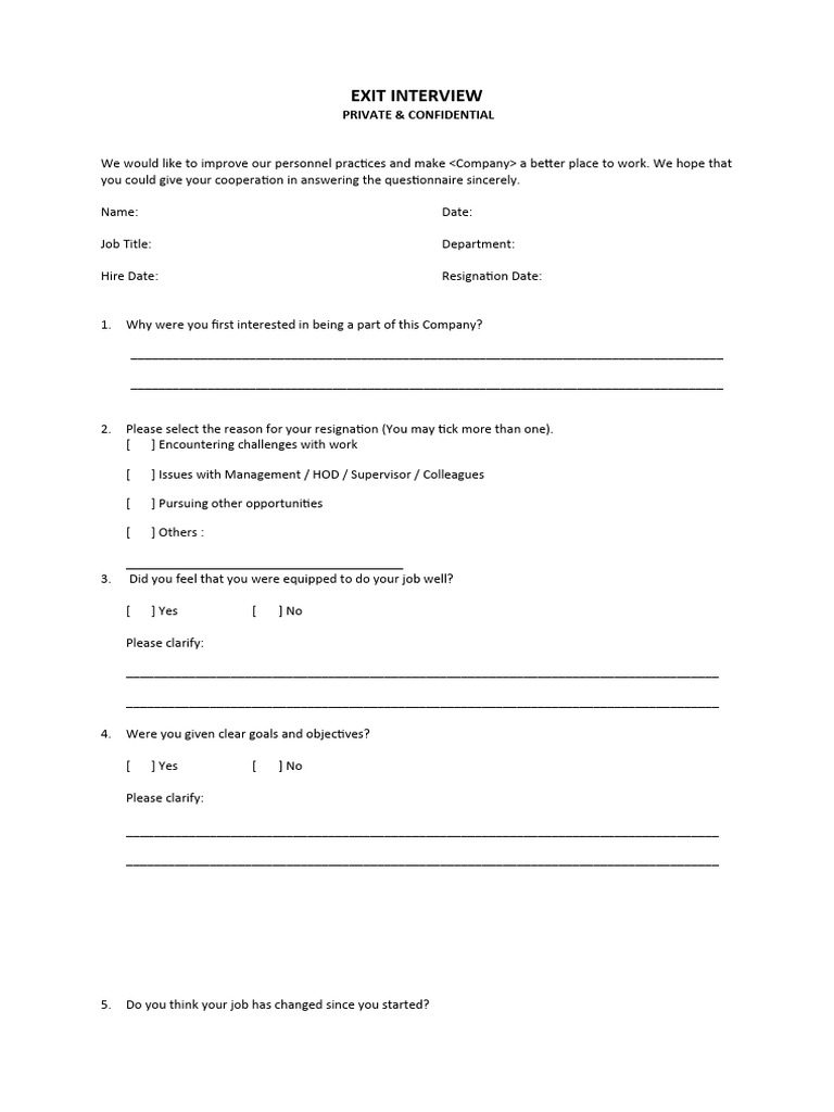 Exit Interview Form | PDF