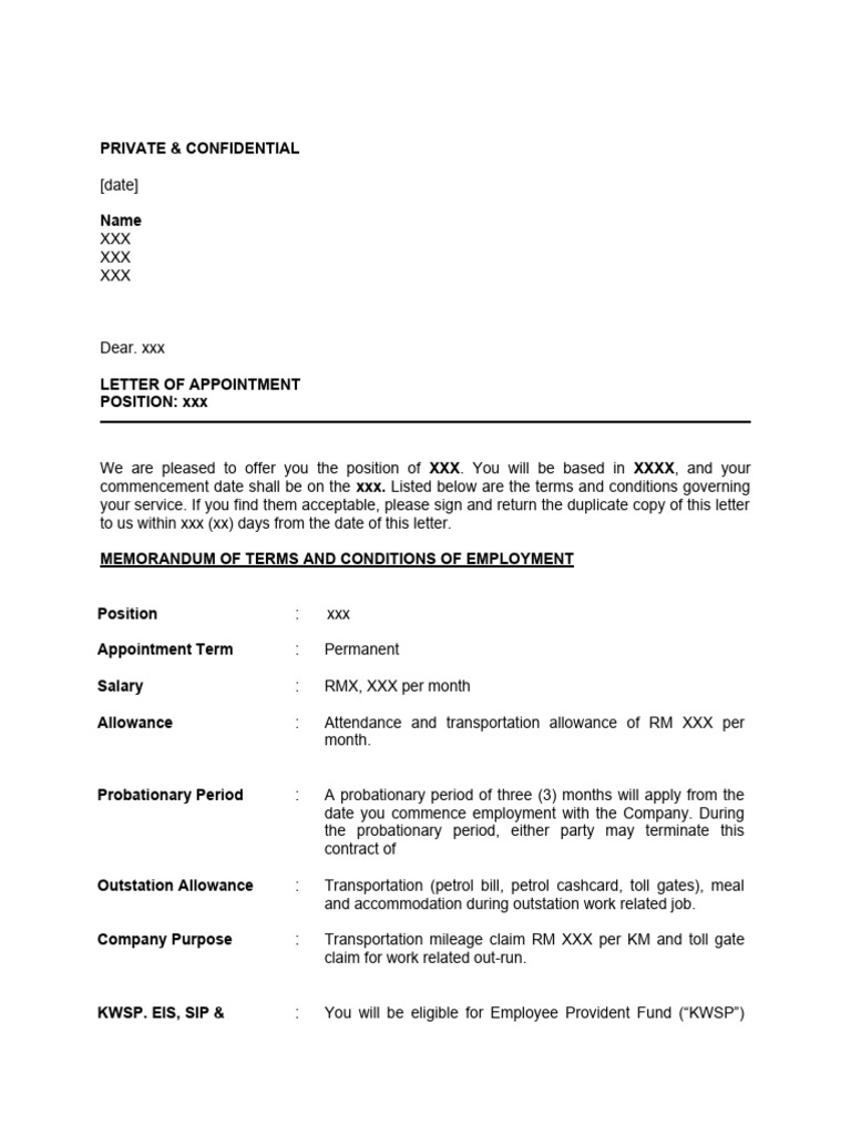 Employment Letter Malaysia | PDF | Employment | Salary