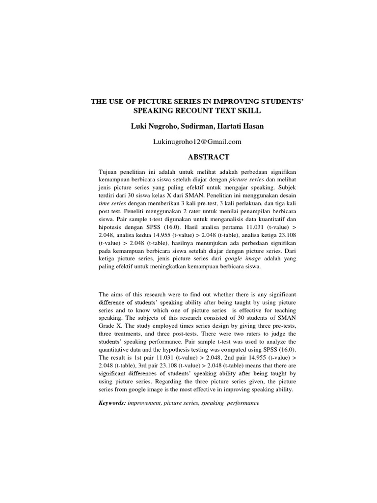 The Use of Picture Series in Improving Students | PDF | Student's T ...