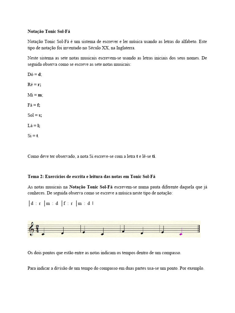 Notação Tonic Sol-Fá: Guia Prático | PDF | Notação musical | Pitch (música)