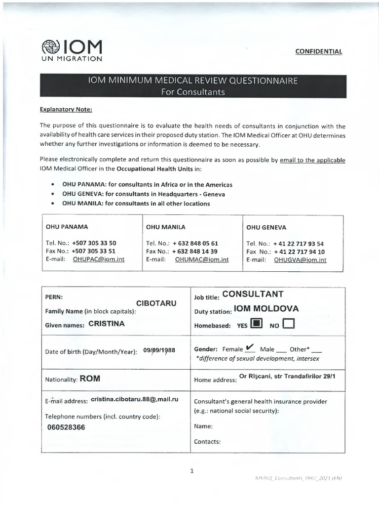 Un Migration: Iom Minimum Medical Review Questionnaire For Consultants | PDF | International ...