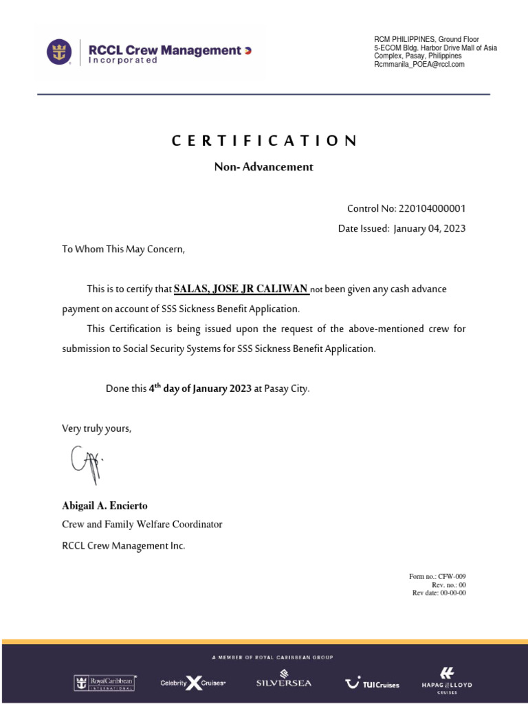 Salas, Jose JR Caliwan - Sss Sickness Non Advancement | PDF