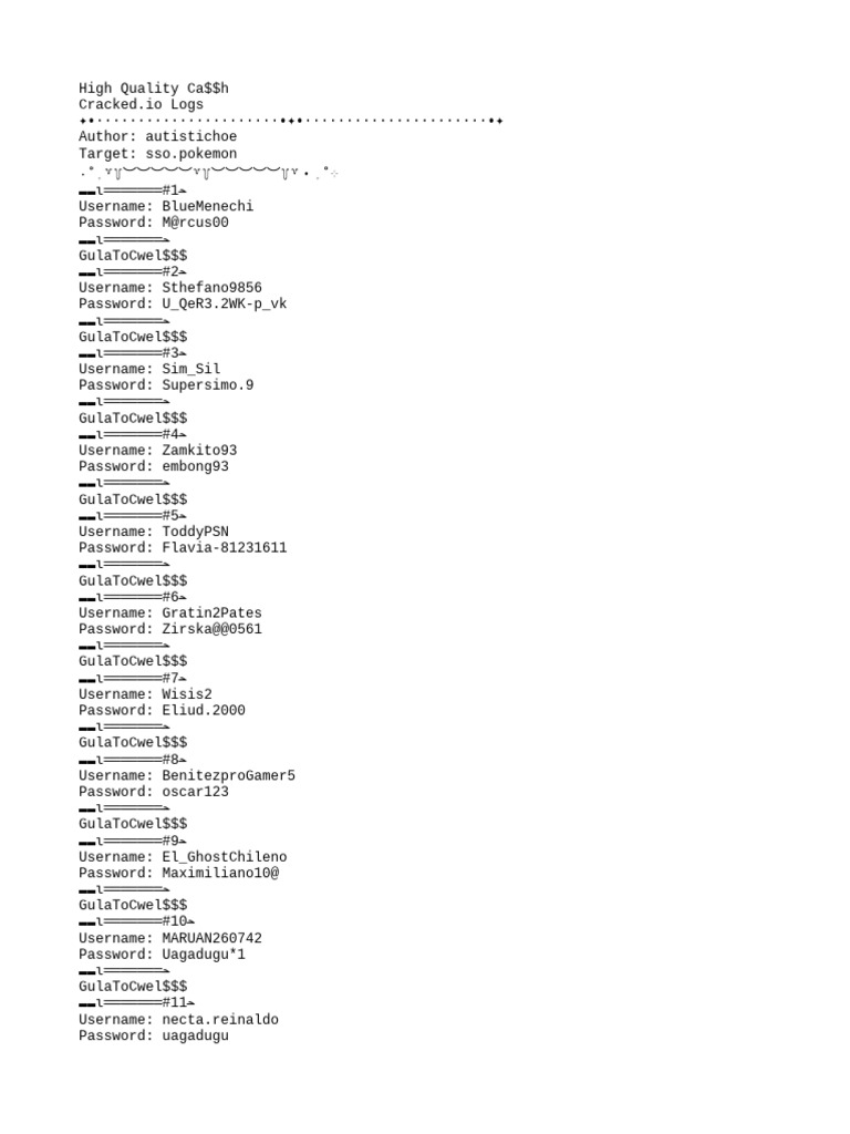 Cracked.io Pokemon SSO Logs | PDF | User (Computing) | Crime Prevention