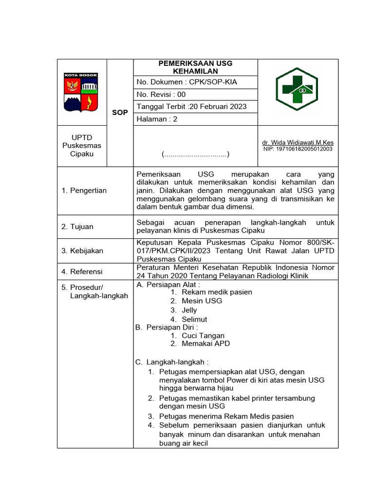 SOP USG Kehamilan | PDF | Kesehatan Holistik | Sains & Matematika