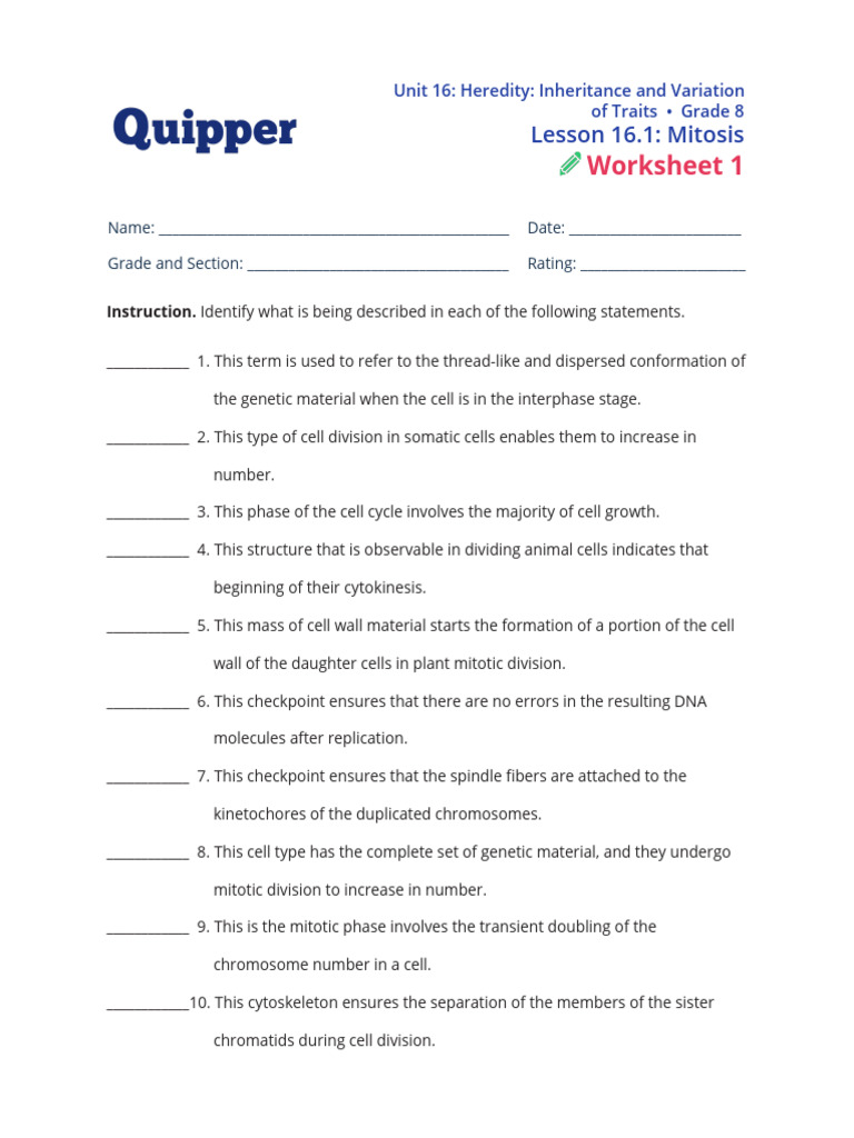 Science 8 16.1 Worksheet 1 | PDF