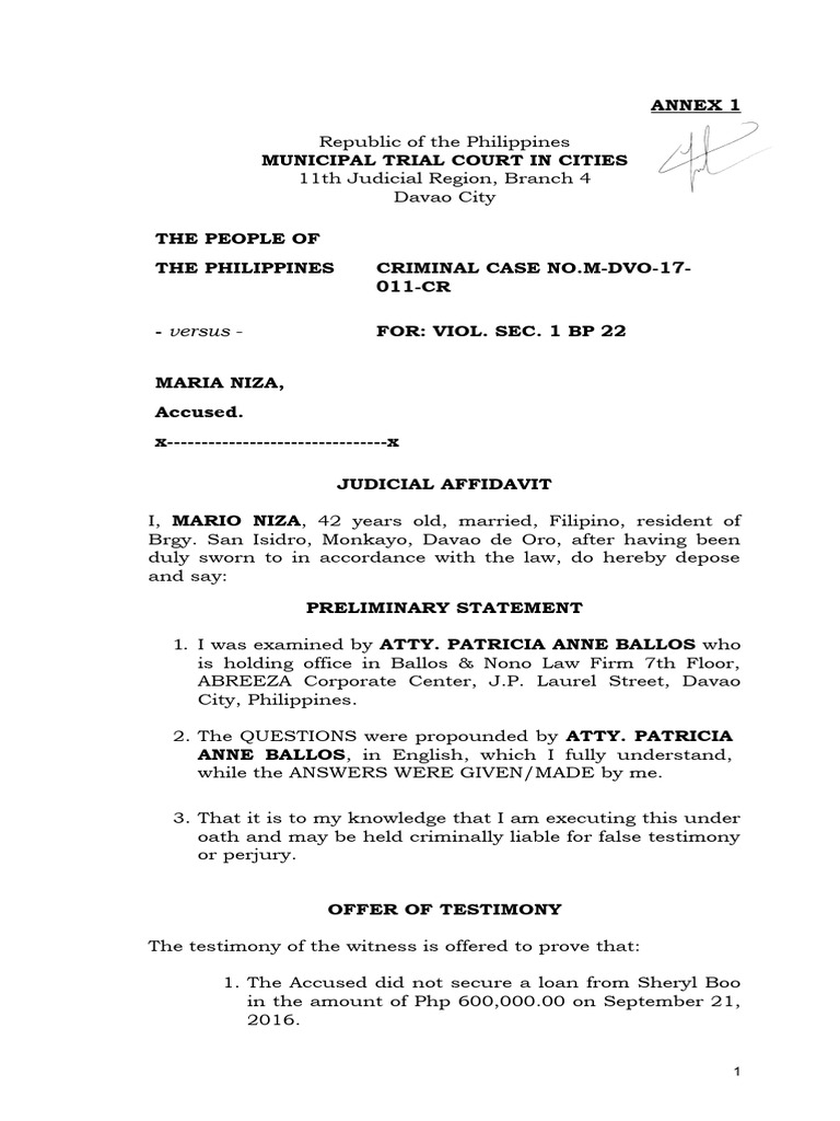 Judicial Affidavit - Sample | PDF | Affidavit | Perjury