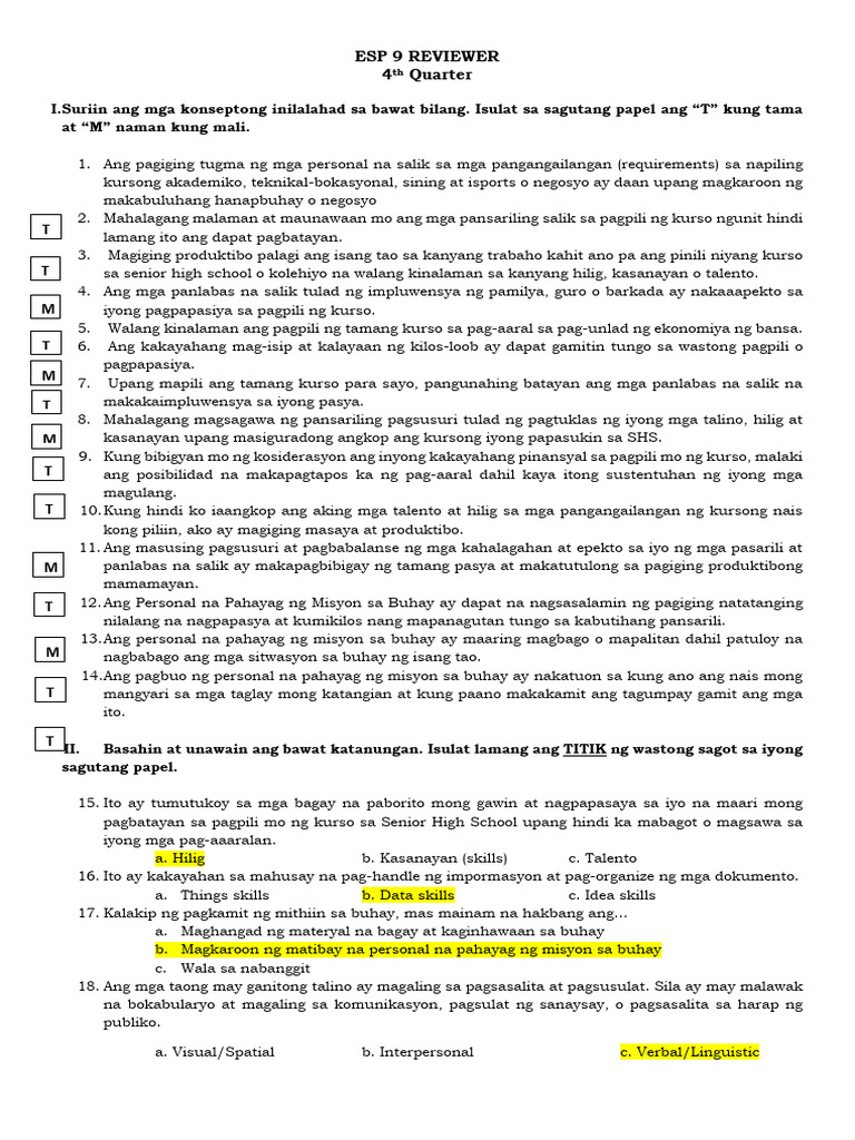 Esp 9 Reviewer Q4 | PDF