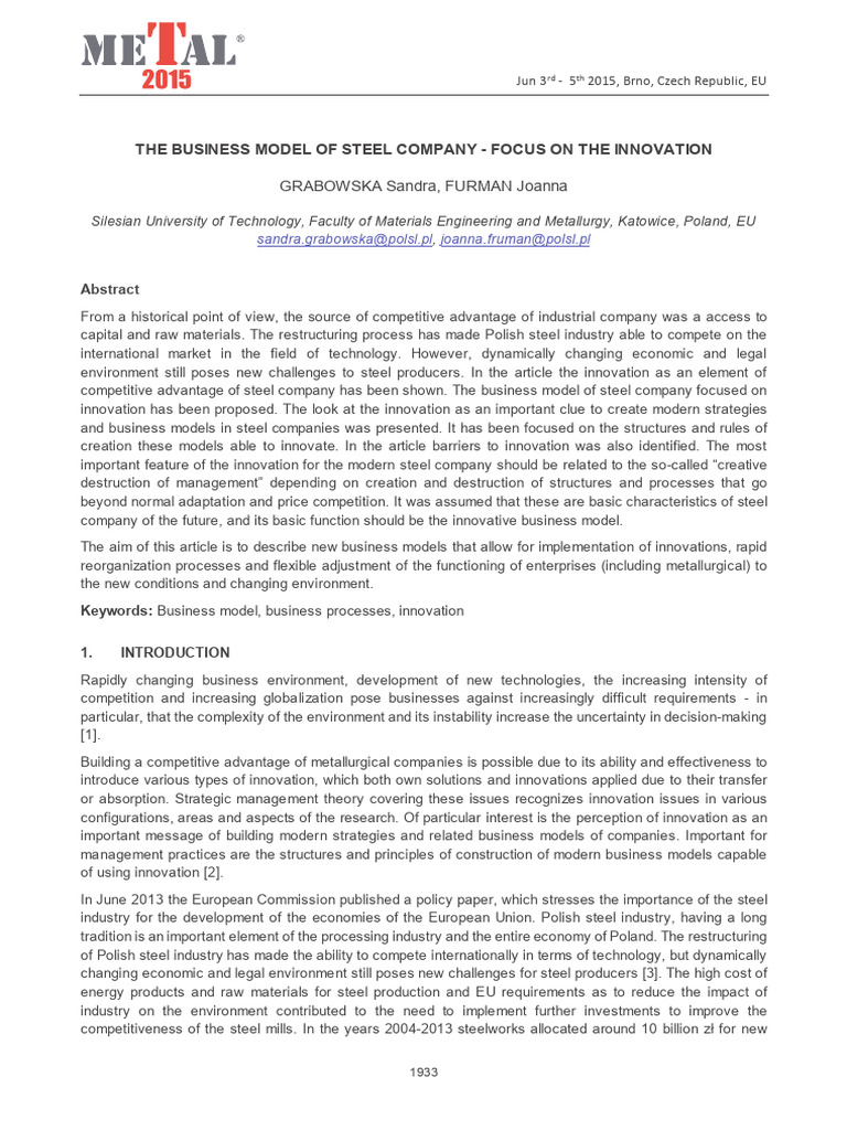 Business Model Steel Industryl | PDF | Innovation | Business Model
