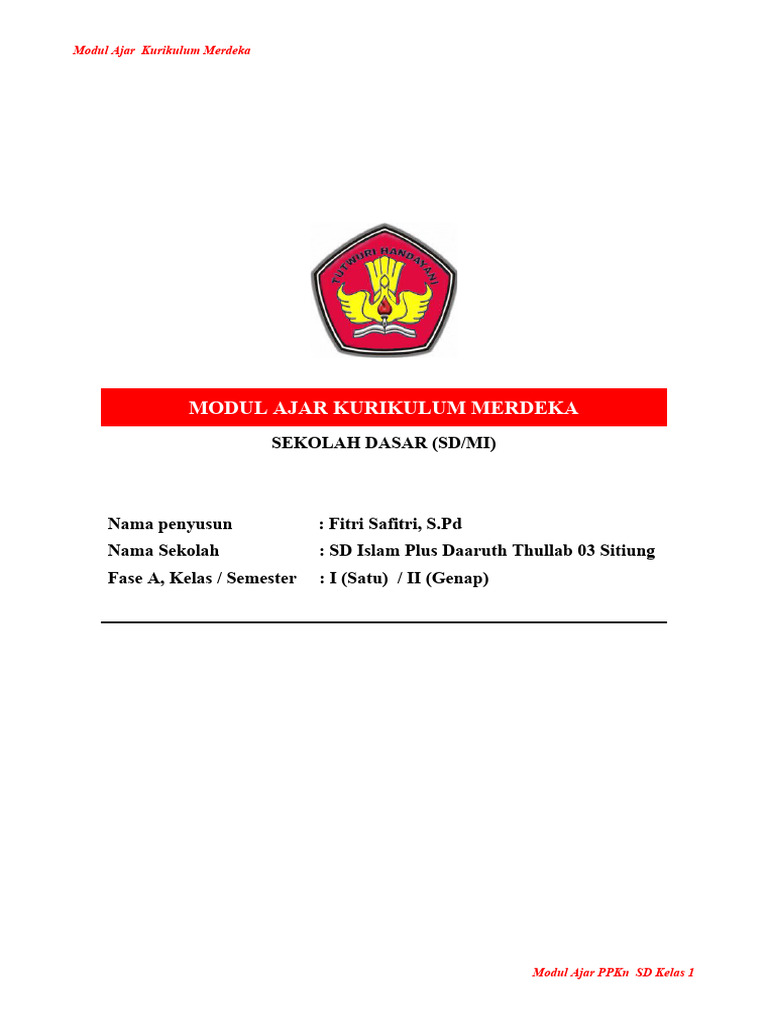 Modul Ajar PPKn SD Kelas 1 | PDF