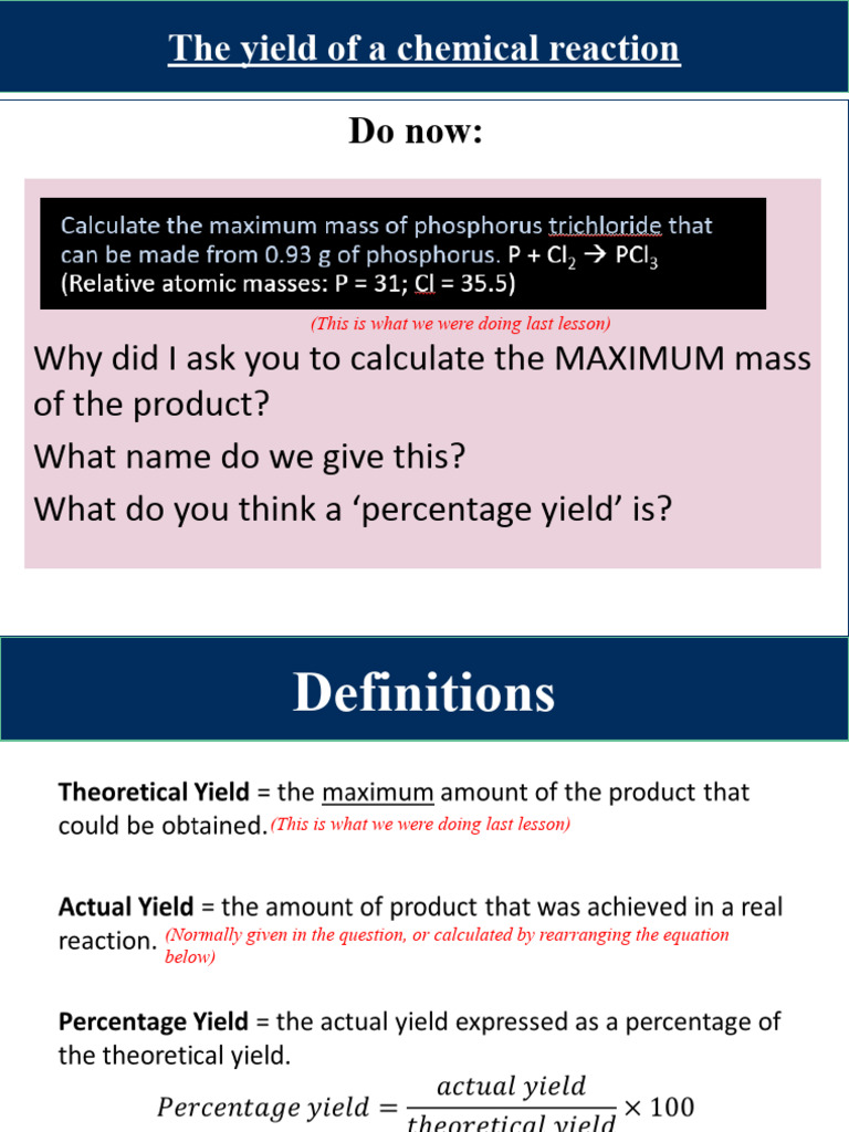 iGCSE Chemistry Lesson 4 - The Yield of A Chemical Reaction (CHEM Only ...