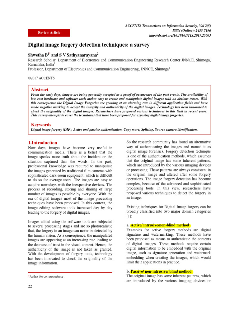 Digital Image Forgery Detection Techniques A Surve Pdf Charge