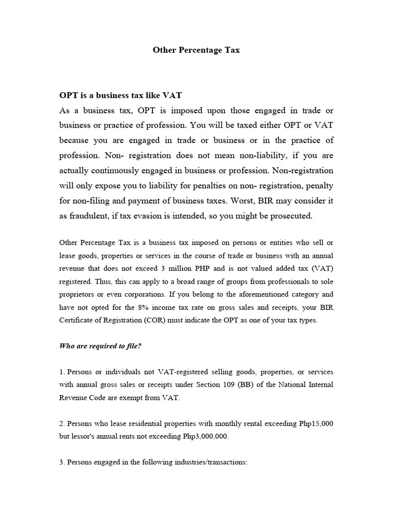 Other Percentage Tax Draft | PDF | Value Added Tax | Taxes