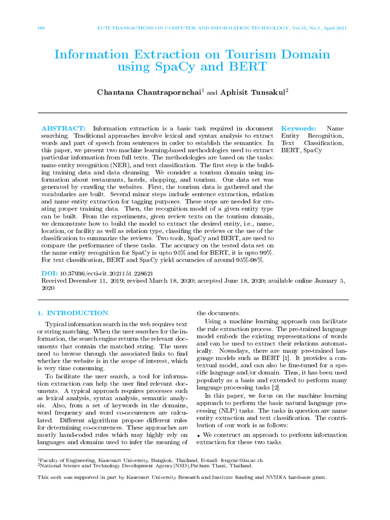 Information Extraction On Tourism Domain Using Spacy And Bert Pdf Ontology Information
