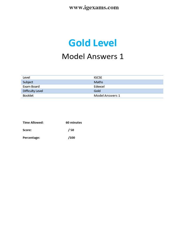 Gold Level IGCSE Maths Model Answers | PDF | Arithmetic | Elementary ...