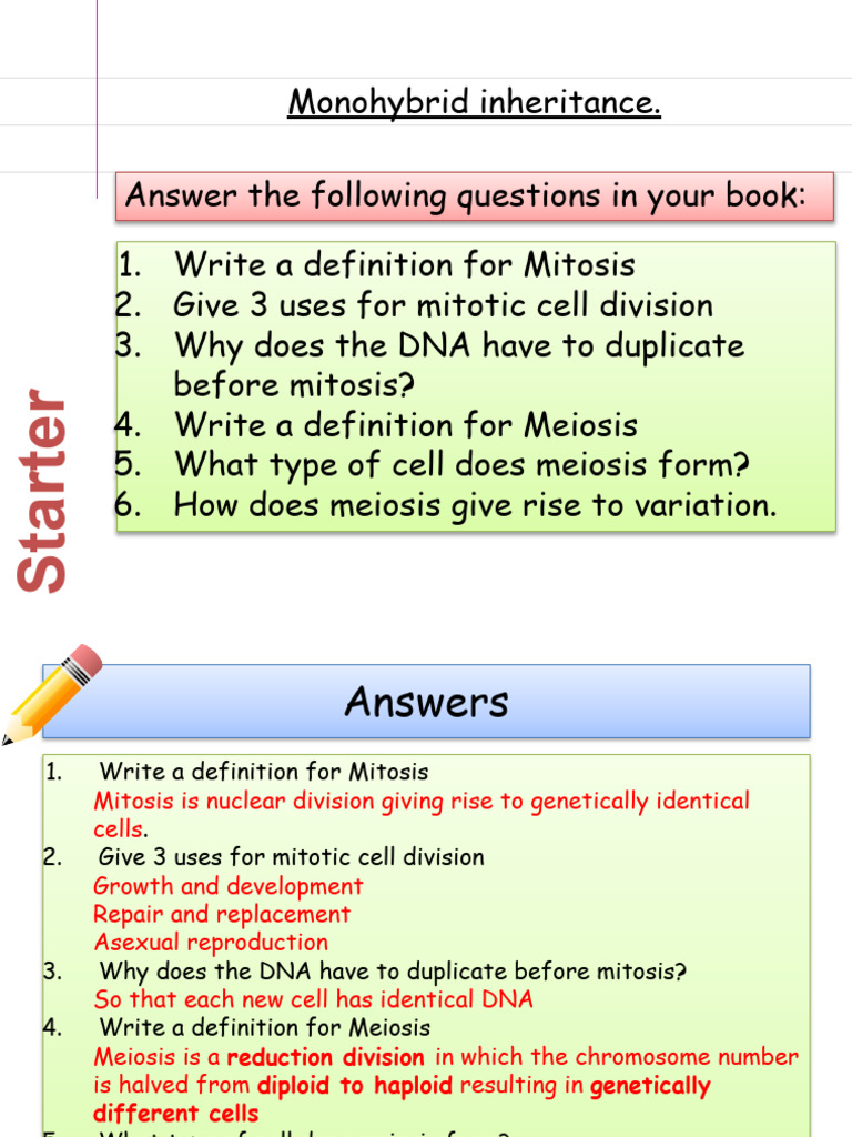 Monohybrid Inheritance and Genetic Terms | PDF | Dominance (Genetics ...