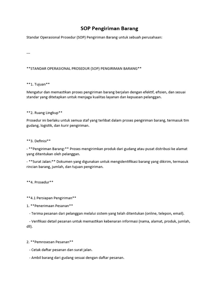 Sop Pengiriman Barang Pdf