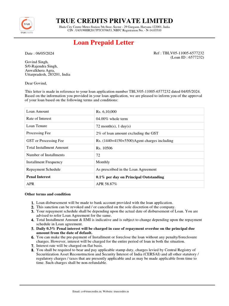 Loan Approval Notification from True Credits | PDF | Loans | Credit